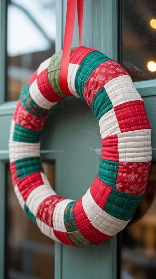 15 Patchwork Christmas Wreath Ideas (Using Fabric Scraps) - Miimo Meu