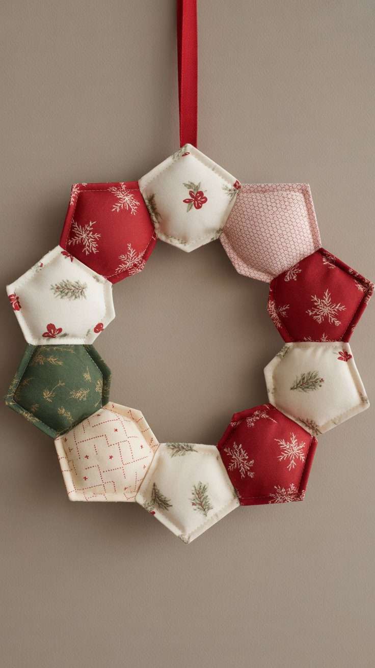 15 Patchwork Christmas Wreath Ideas (Using Fabric Scraps) - Miimo Meu