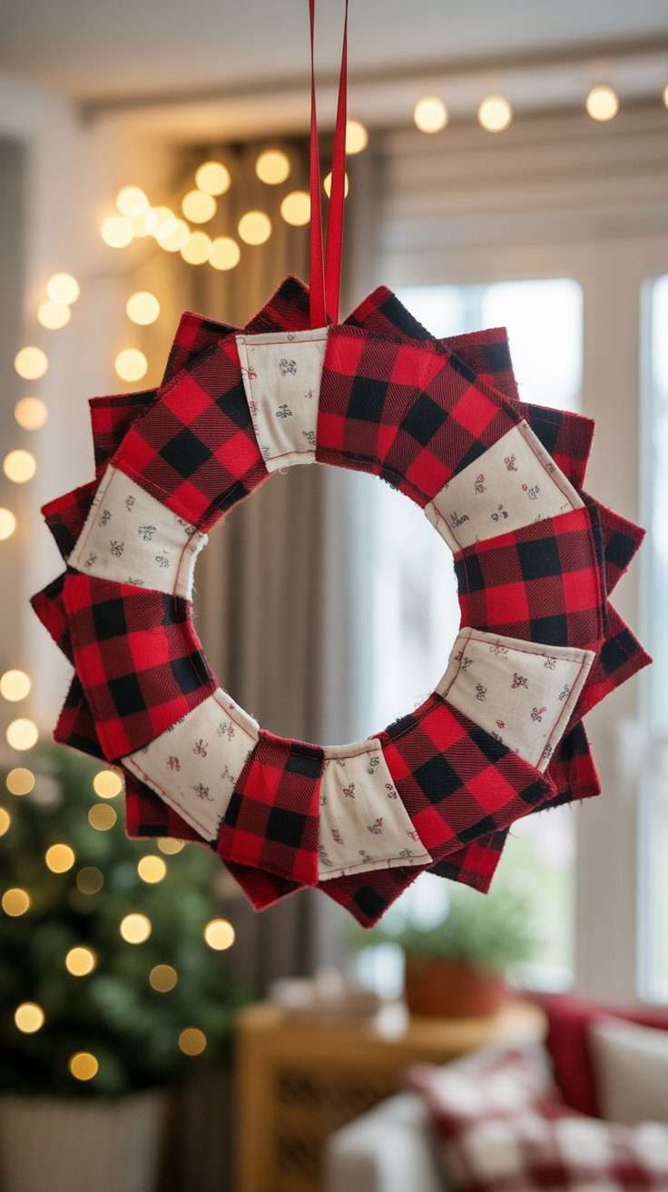 15 Patchwork Christmas Wreath Ideas (Using Fabric Scraps) - Miimo Meu
