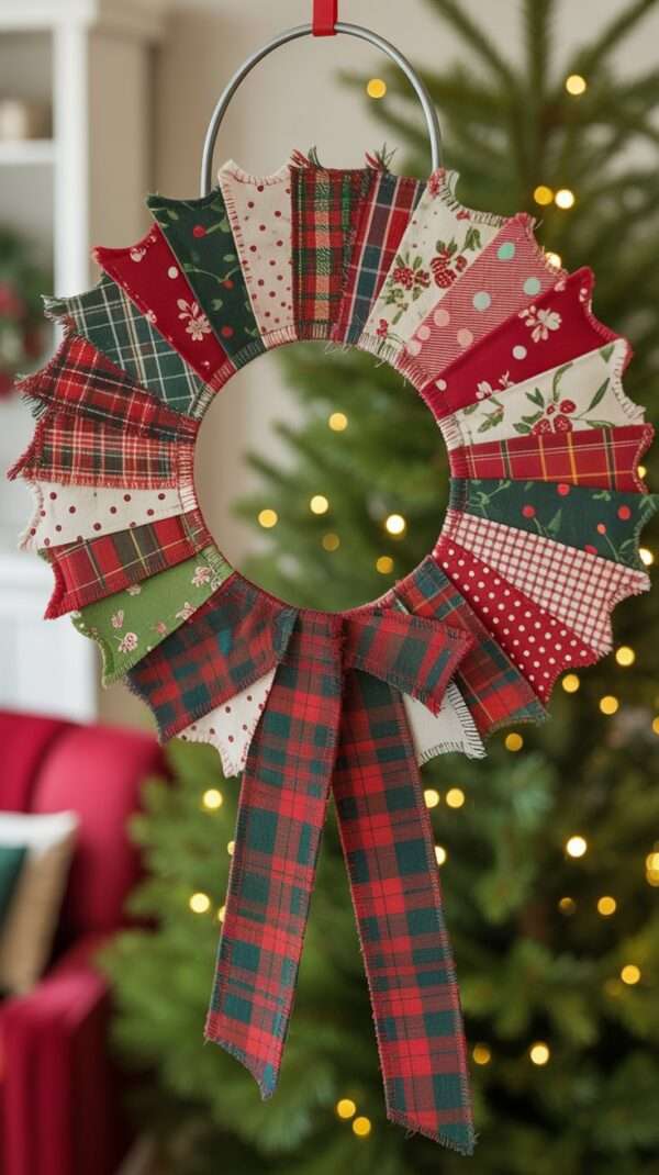 15 Patchwork Christmas Wreath Ideas (Using Fabric Scraps) - Miimo Meu